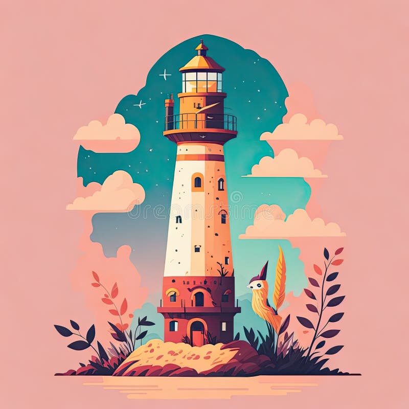 A Lighthouse Mashup with Cross ,design,illustration Generated AI Stock Illustration ...