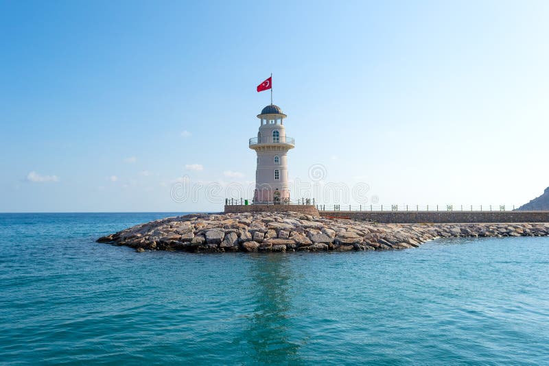 Lighthouse in the Mediterranean Sea of Turkey Stock Photo - Image of ...