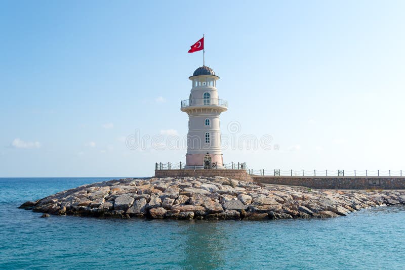 Lighthouse in the Mediterranean Sea of Turkey Stock Image - Image of ...