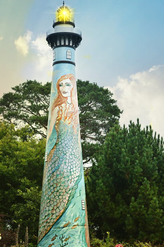 Lighthouse with Mermaid stock image. Image of painted - 89859737