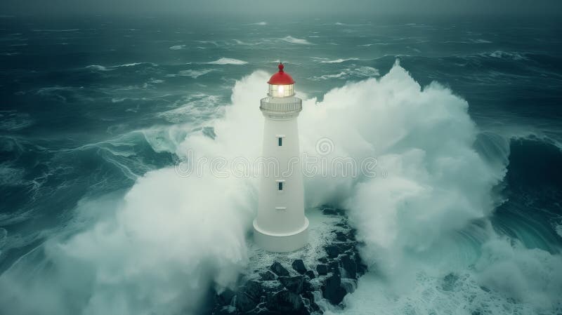A Lighthouse is in the Middle of a Huge Wave. Generative AI Stock ...