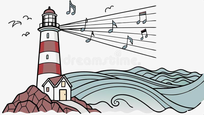 Lighthouse and Music Notes, Nautical and Sound Wave Illustration Vector ...