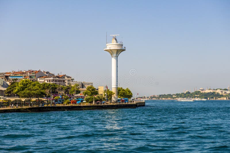 Lighthouse at Navy Pier in Istanbul at the Entrance of the Bosphorus ...