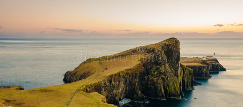 Lighthouse at Neist Point, Isle of Skye, Beautiful Sunset with Cliffs ...