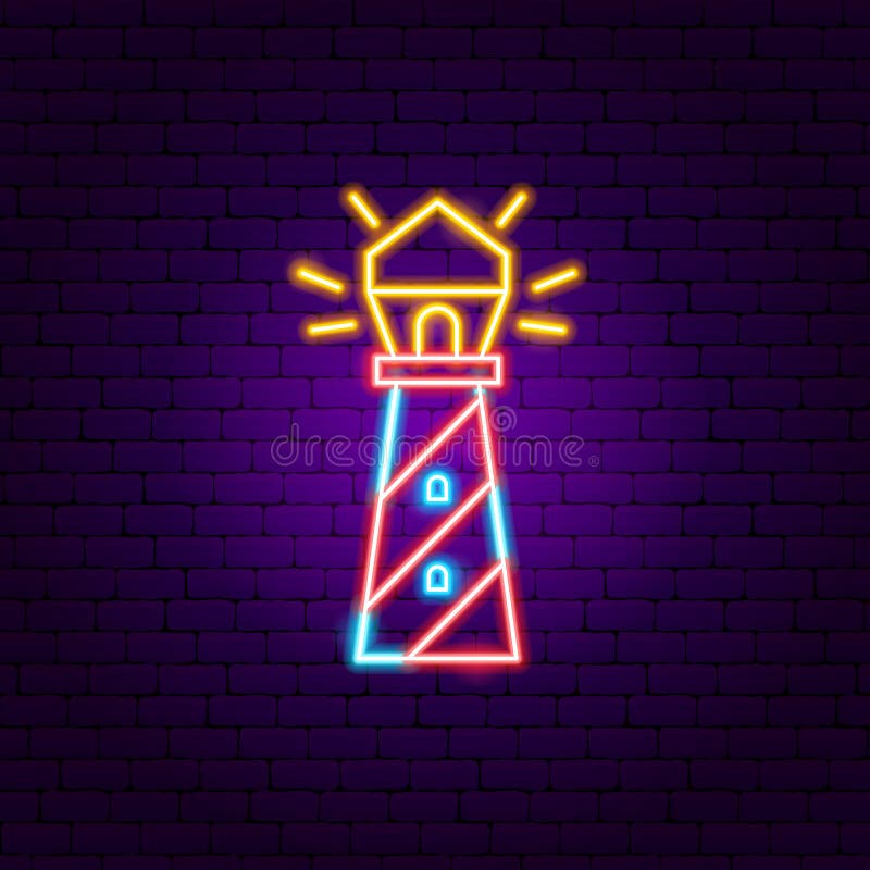Lighthouse Neon Sign stock vector. Illustration of landmark - 197131165