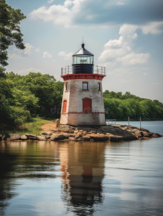 A Lighthouse Nestled in a Peaceful Harbor. Stock Illustration ...