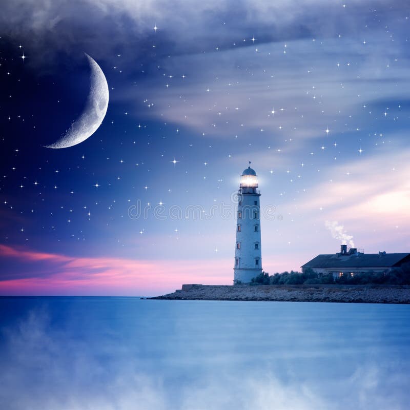Lighthouse at night stock photo. Image of background - 40749266