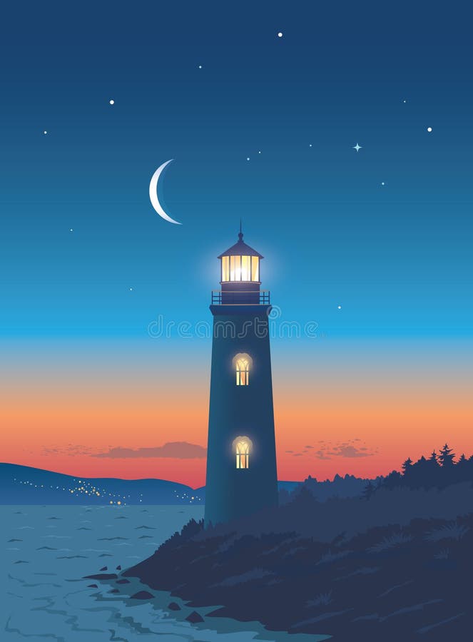 Lighthouse night stock vector. Illustration of coast - 319226572