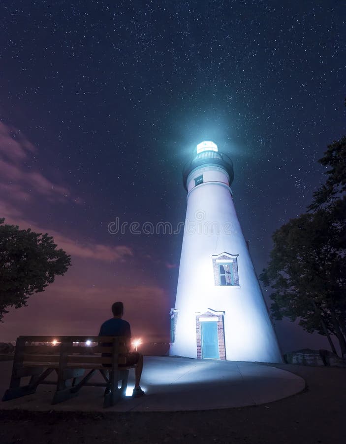 The lighthouse at night stock image. Image of night, peaceful - 87675703