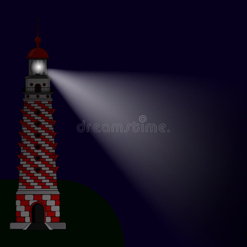 Lighthouse at Night with a Ray of Light Stock Vector - Illustration of ...