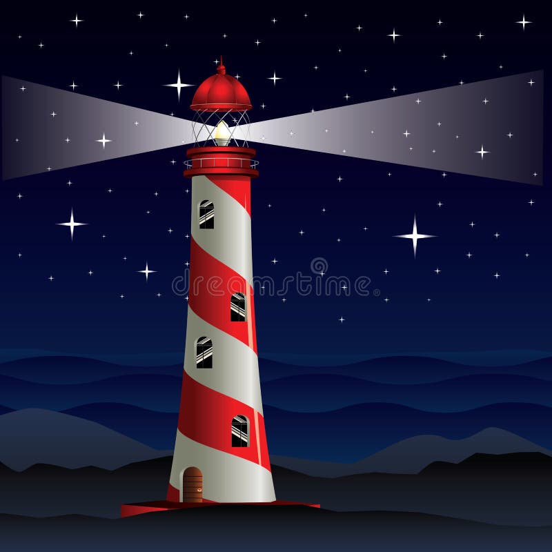 Lighthouse and Night Sea stock vector. Illustration of tower - 67372386