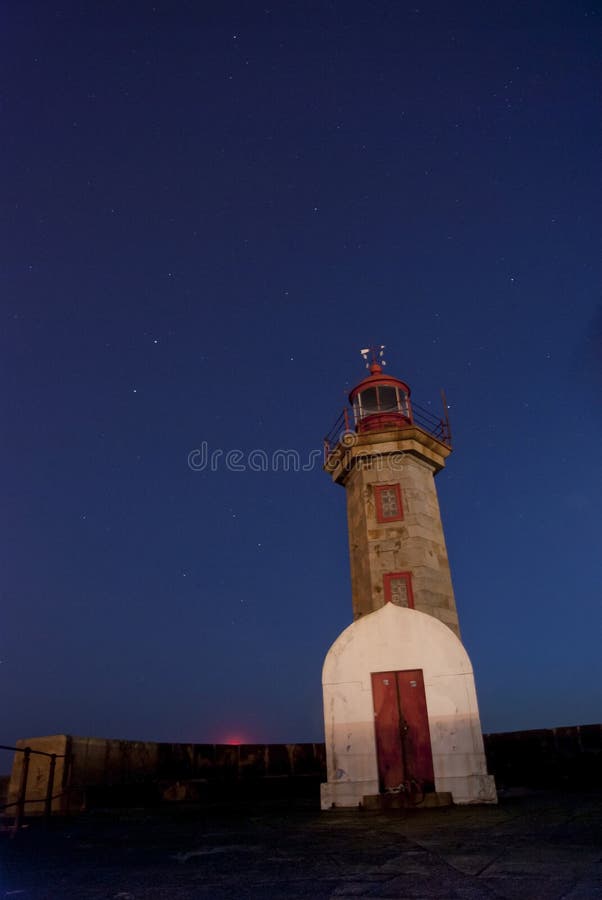 Lighthouse at Night with Stars on the Sky Stock Image - Image of safety ...