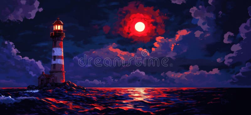Lighthouse Under Red Moon Stock Photos - Free & Royalty-Free Stock ...