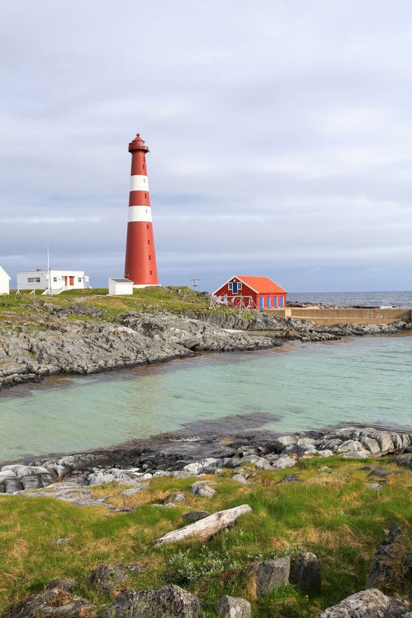 Red Slettnes Lighthouse Near Gamvik, Finnmark, Nordkinn, Norway Stock ...