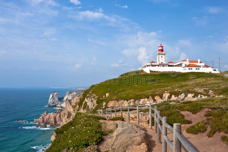 Lighthouse and Ocean at Cabo Da Roca, Portugal Stock Image - Image of ...