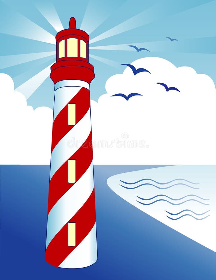 Lighthouse by the Ocean stock vector. Illustration of tower - 245440009
