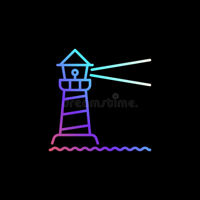Lighthouse in Ocean Outline Vector Concept Colorful Icon Stock Vector ...