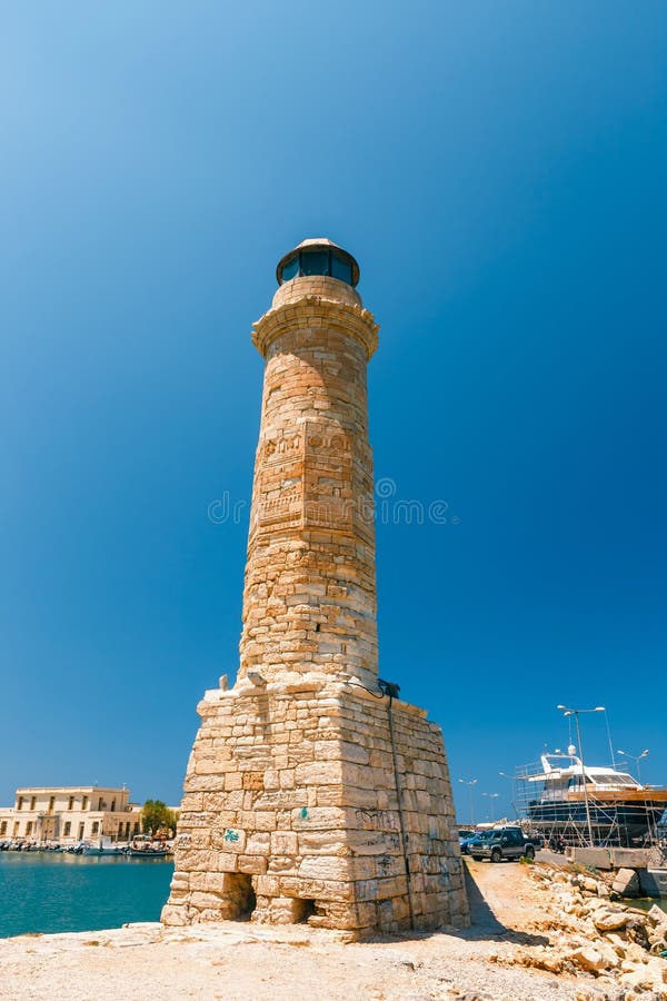 Lighthouse in Old Harbor in Rethymno, Crete Stock Photo - Image of ...