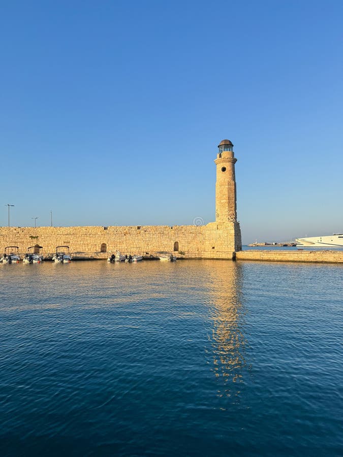 Lighthouse in the Old Port of Rethymnon, Stock Photo - Image of pier ...