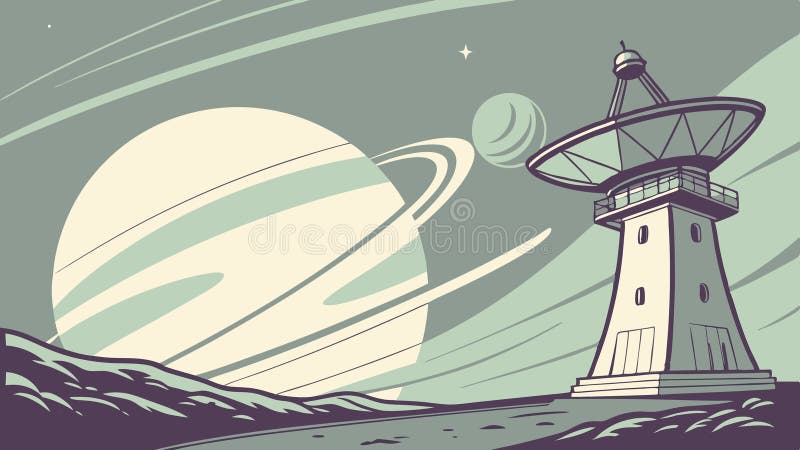 Lighthouse with Orbital Rings, SciFi Communication, Vector Design ...