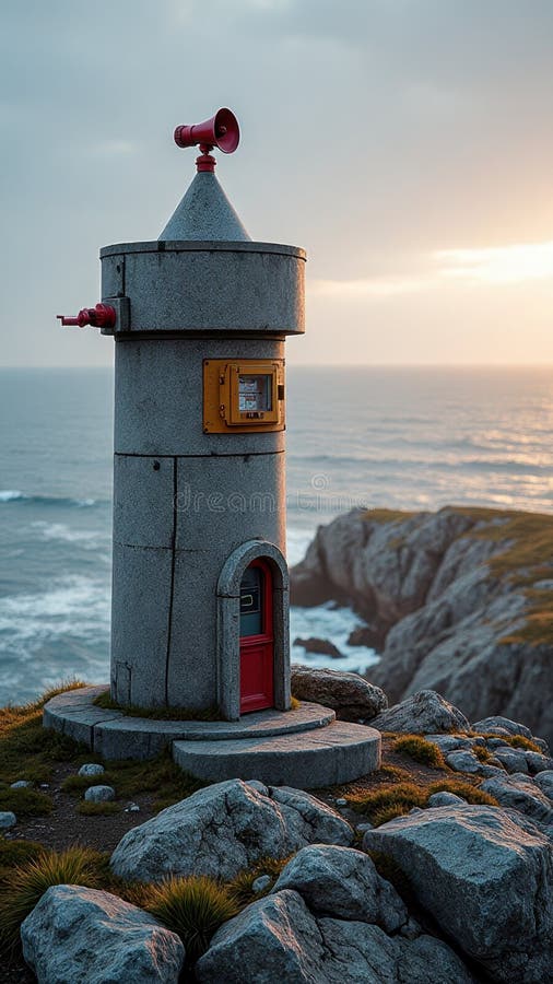 Lighthouse Overlooking Ocean at Sunset on Rocky Coastline Stock Photo ...