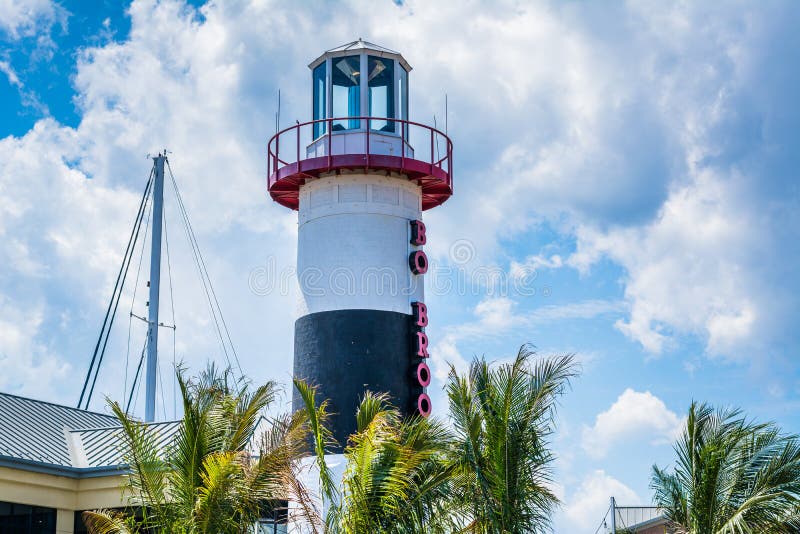 Lighthouse and Palm Trees in Canton, Baltimore, Maryland Editorial ...
