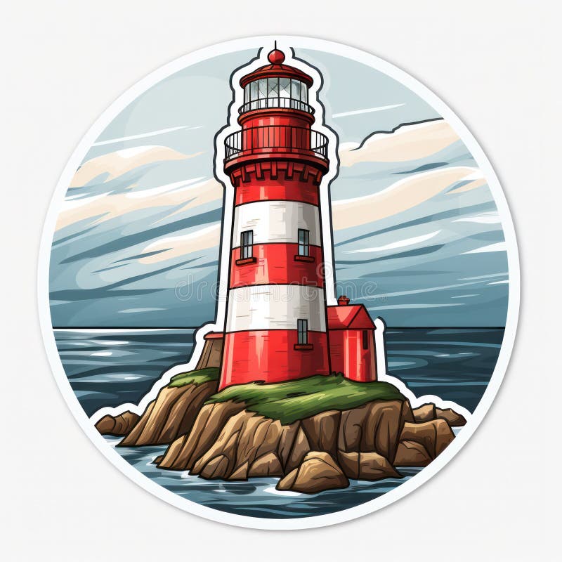 Lighthouse Paper Stickers in Red and White on White Background - AI ...