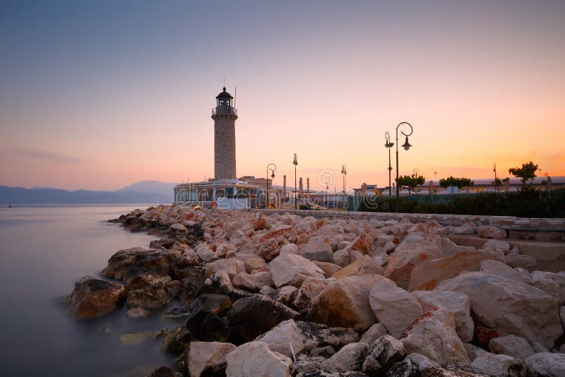 Lighthouse in Patras. stock photo. Image of europe, patras - 55437110