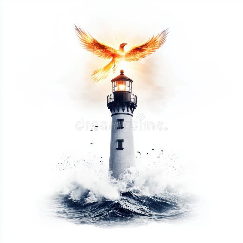 Lighthouse in the Sea Storm with Big Waves. Generative AI Stock ...