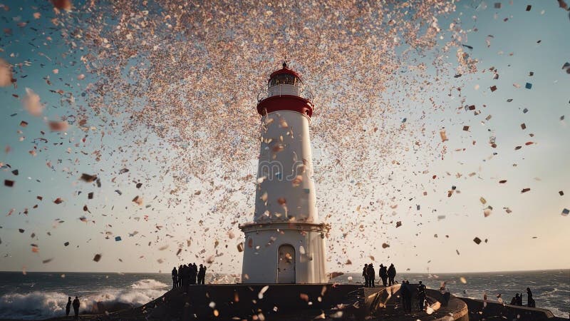 Lighthouse on the Pier Lighthouse is Being Hit by a Large Wave of ...