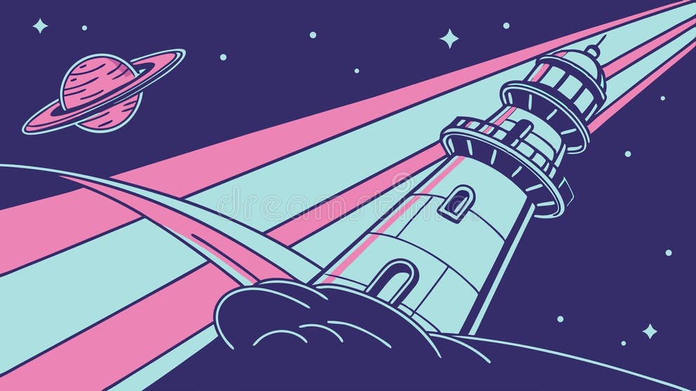 Lighthouse and Planet, Cosmic Lighthouse, Space Beacon, and Celestial ...