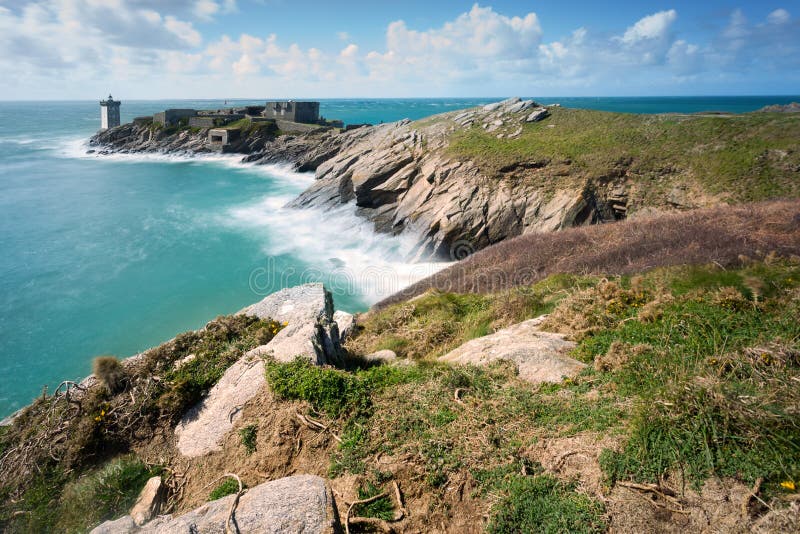 Lighthouse of Pointe De Kermovan in Le Conquet, Brittany, France Stock ...