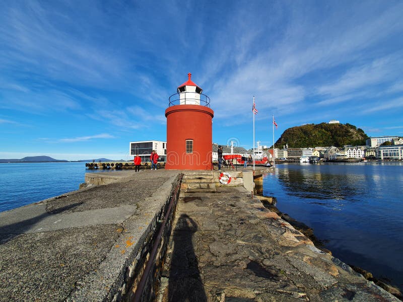 Lighthouse at the Port of Alesund, Norway Wide Angle Shot Editorial ...