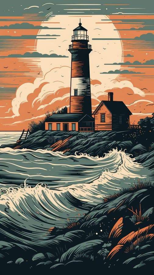 Lighthouse Poster stock illustration. Illustration of poster - 275084482