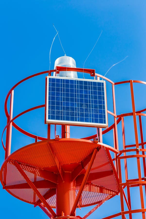 Lighthouse Powered by Solar Panel Stock Image - Image of metal, ecology ...