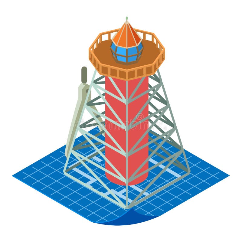 Lighthouse Project Icon Isometric Vector. Beacon Model on Blue Print ...