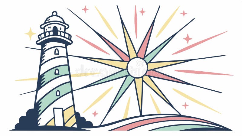Lighthouse with Radiating Sun Rays Vector Design Generative AI Stock ...