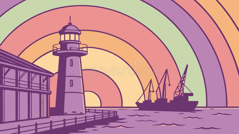 Lighthouse with Rainbow, Joyful Coastal Scene, Vector Design Generative ...