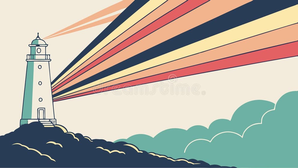 Lighthouse with Rainbow Rays Vector, Coastal Beacon and Hope Design ...