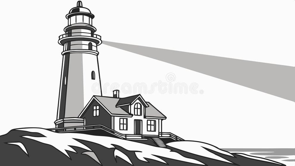 Lighthouse Ray at Night, Guiding Light through Darkness. Vector Design ...