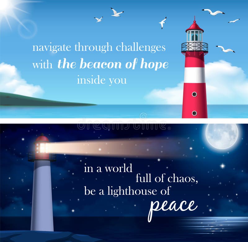 Lighthouse Realstic Banner Set Stock Vector - Illustration of night ...