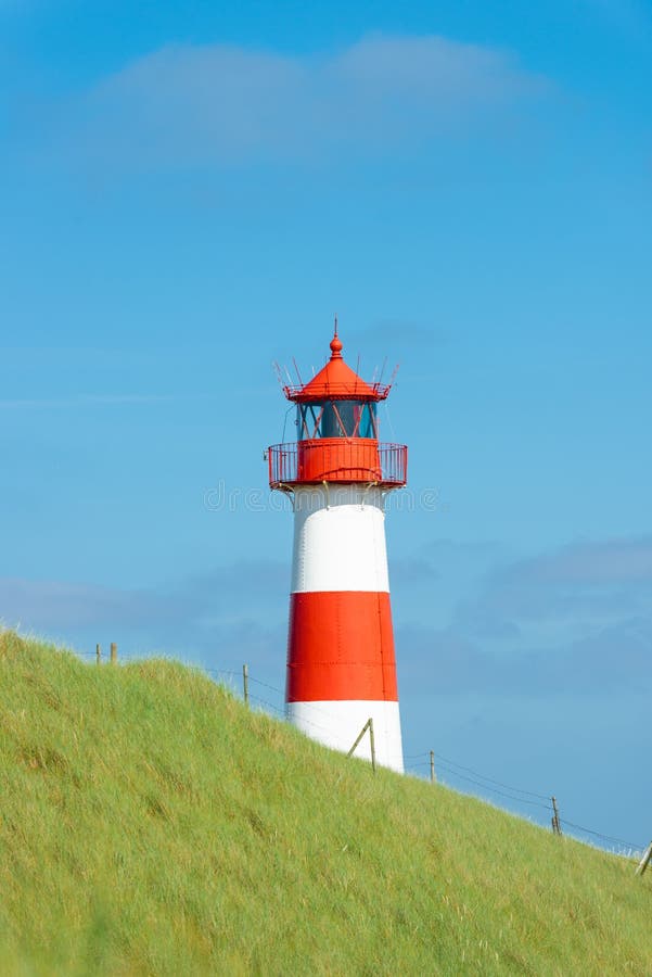 Lighthouse Red White on Dune Stock Photo - Image of nature, landscape ...
