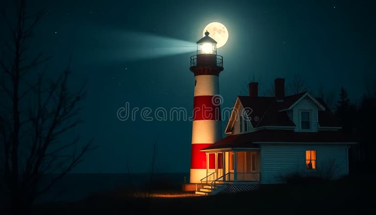 Lighthouse with a Red and White Striped Pole Stock Image - Image of ...
