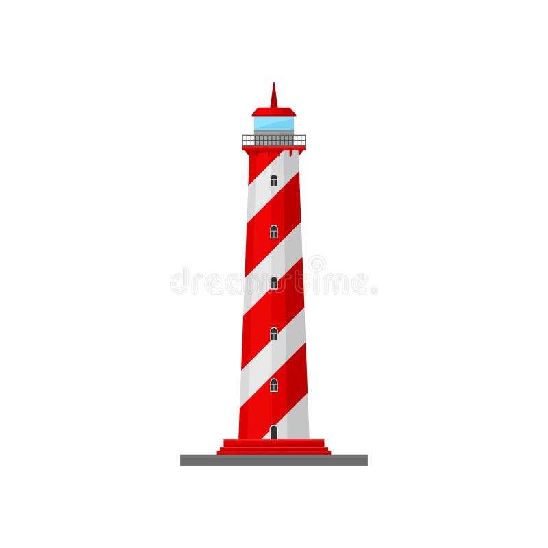 Lighthouse with Red and White Stripes. Vector Illustration. Stock ...