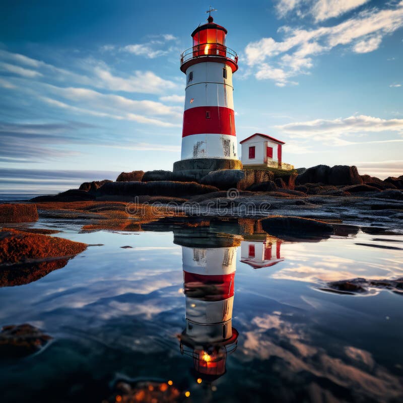 Lighthouse Reflection a Reflection of a Lighthouse on the Water Stock ...