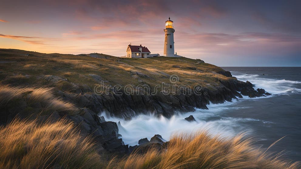 Lighthouse on a Remote Island Stock Illustration - Illustration of ...