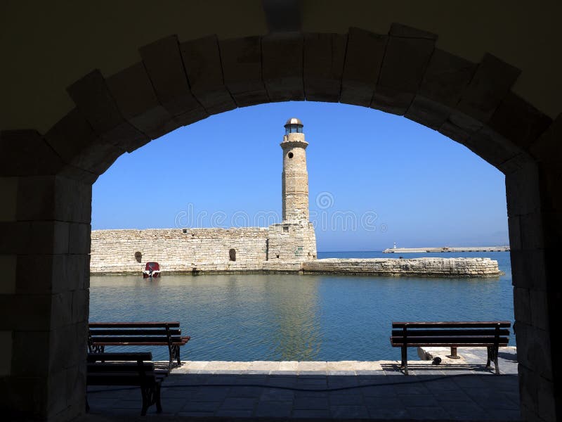 Lighthouse in Rethymno Crete Greece Stock Image - Image of stone ...