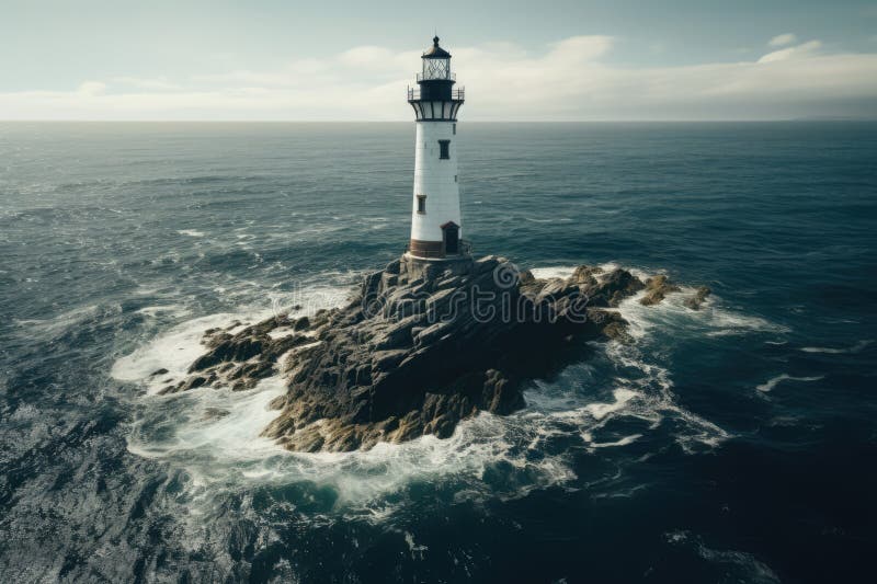 Lighthouse on Rock and Calm Seas, Created Using Generative Ai ...