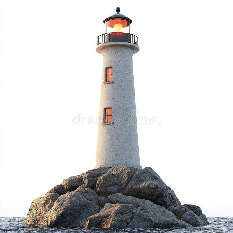 Lighthouse is on a Rock in the Ocean Stock Illustration - Illustration ...