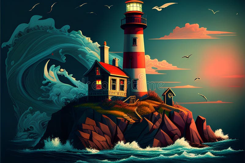 Groovy Lighthouse Beacon Building Stock Illustrations – 4 Groovy ...